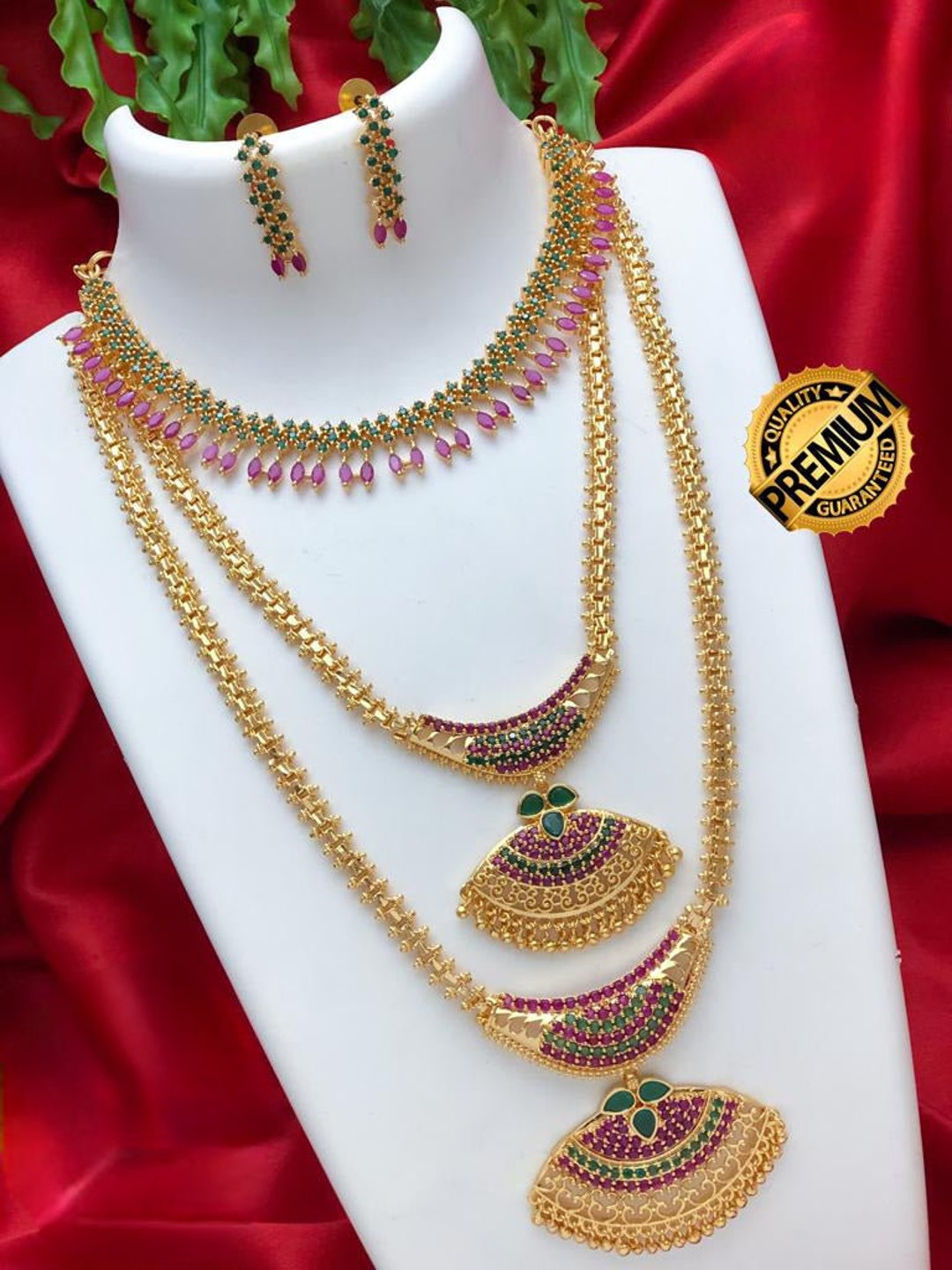 Long and Short Necklace Combo Set | Traditional Gold Plated Long ...