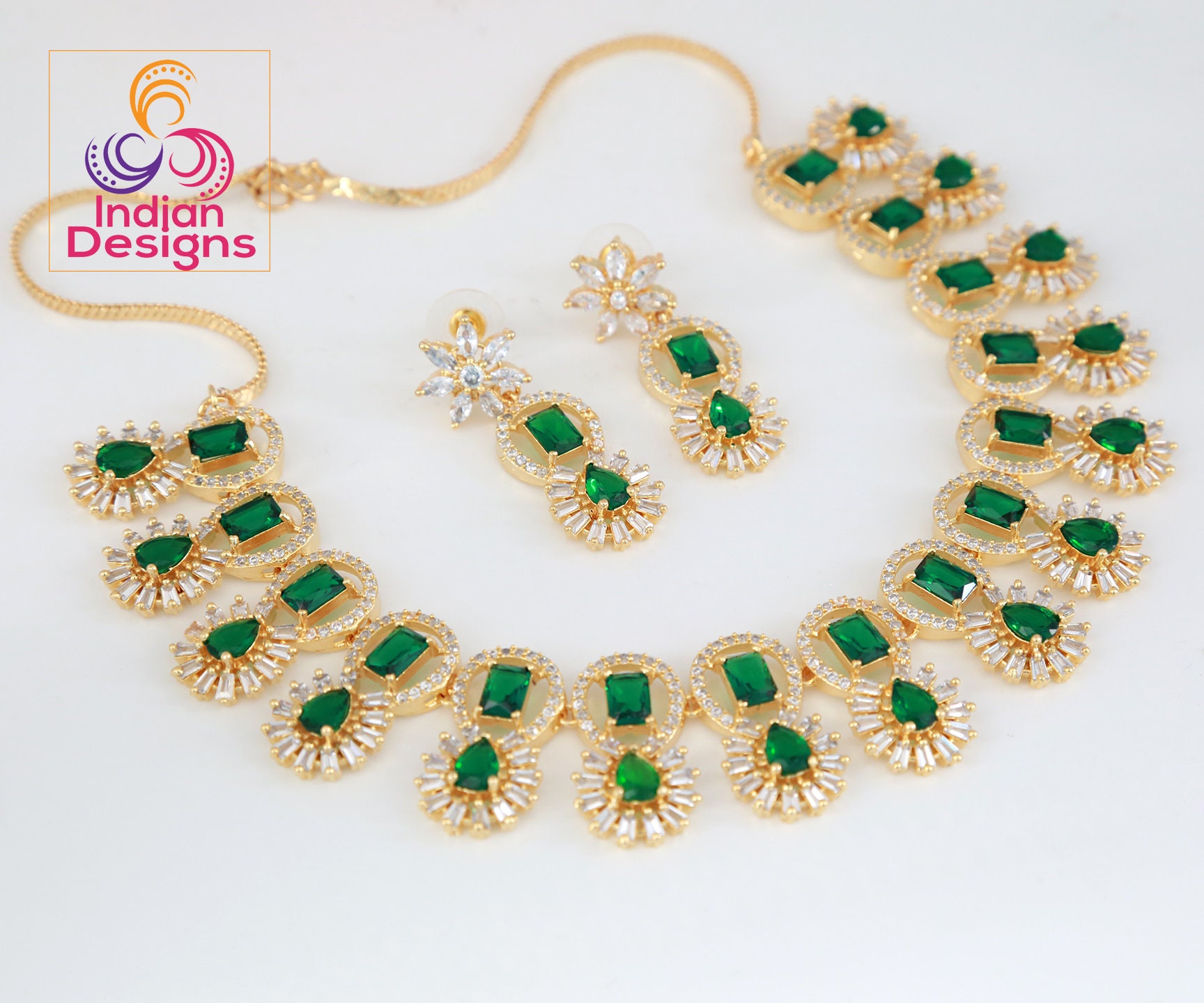 American Diamond Necklace Set Gold Plated Cubic Zirconia - Etsy