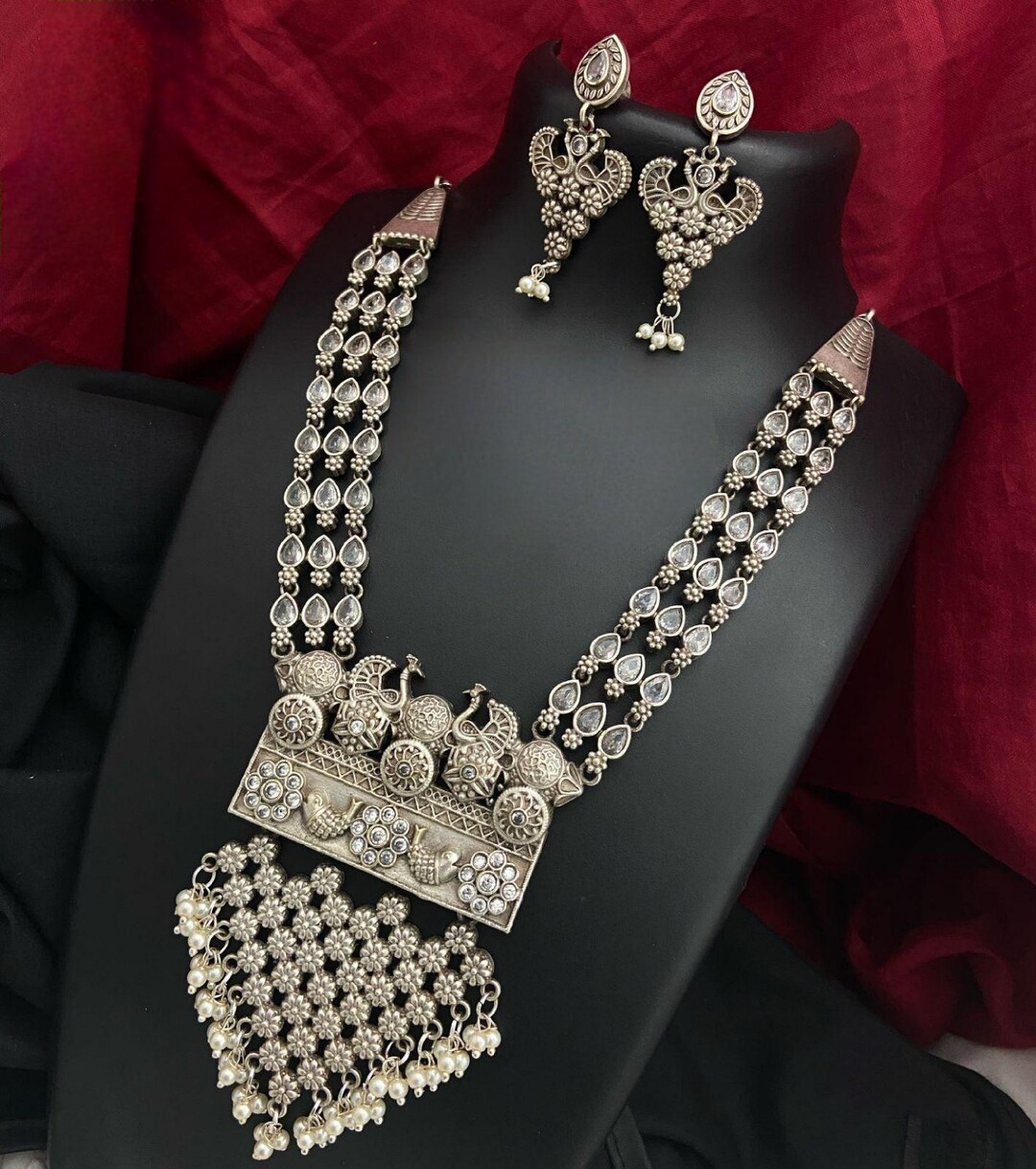 Silver Oxidized Necklace With Multi-color Stones German Silver Dual ...