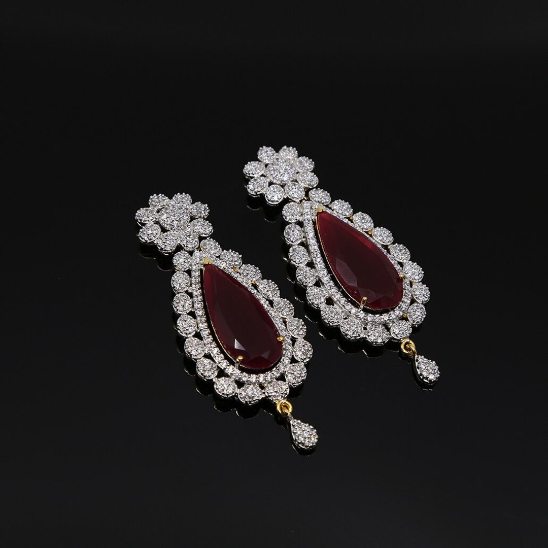 Emerald Green,ruby Red and Blue Cubic Zirconia Crystal Long Big ...