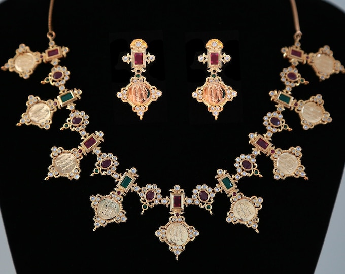 Traditional South Indian Temple Jewelry | Matte Gold Shankh Necklace ...