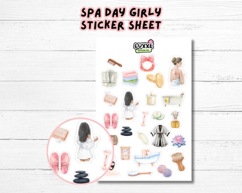 Spa Day Girly Sticker Sheet, Relaxation-themed Planner Stickers, Self ...