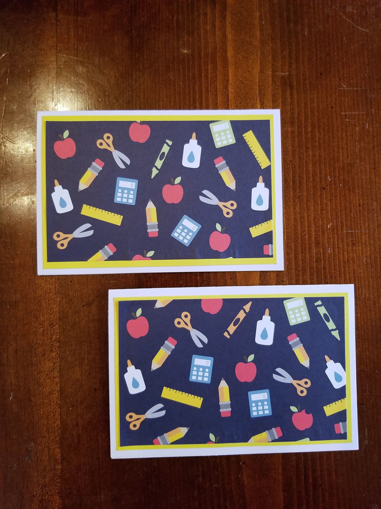 School Supplies Card Set Set of 4 Handmade Cards with | Etsy