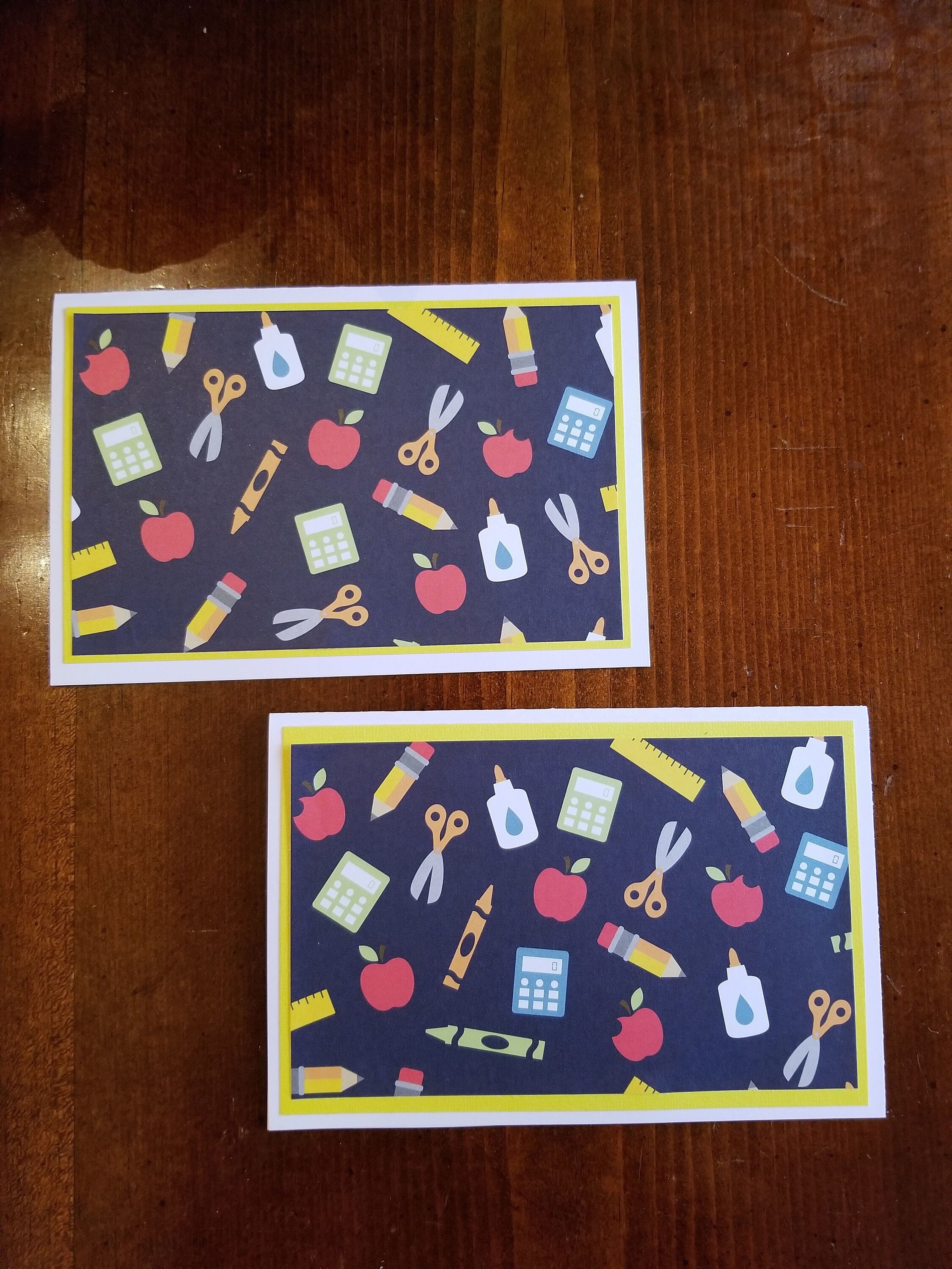 School Supplies Card Set Set of 4 Handmade Cards with | Etsy