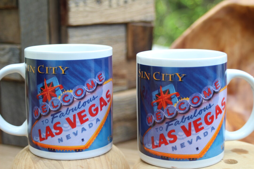 Vintage Colorful Las Vegas Welcome Sign Mugs, Sin City, Fabulous Las ...