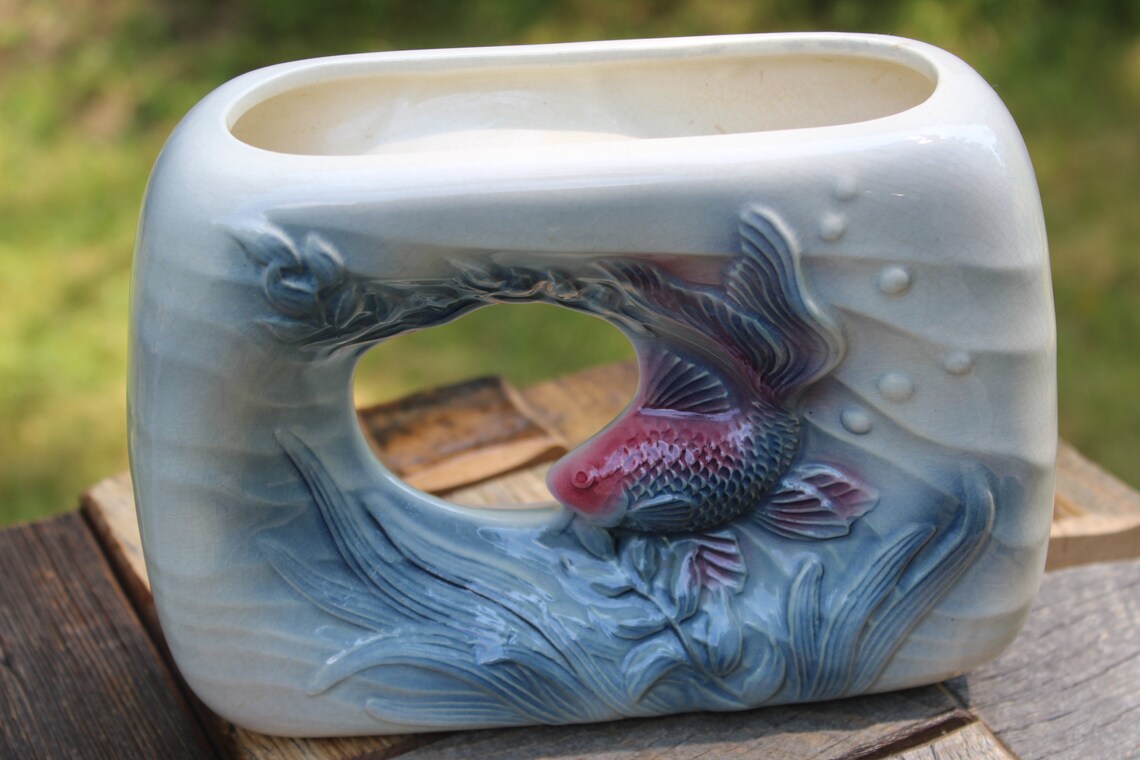 Vintage Royal Copley Ceramic Koi Fish Planter Oblong Pink and - Etsy