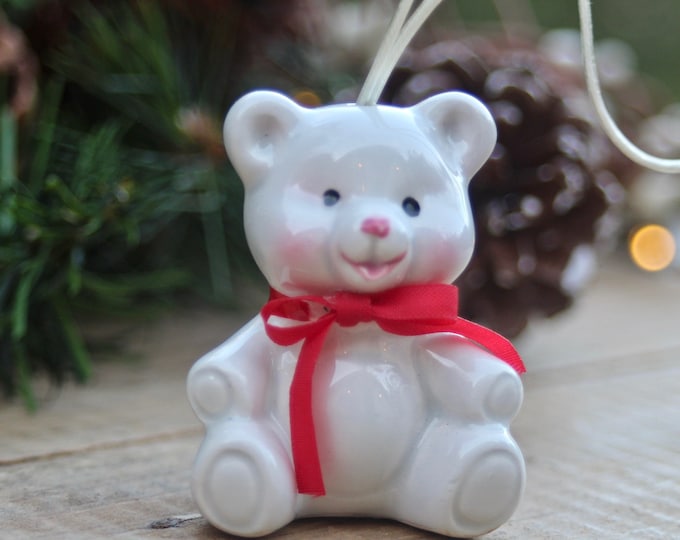 1970s Miniature Bone China Teddy Bear by Napco, 2" White Teddy Bear ...