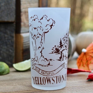 Mid-century YELLOWSTONE NATIONAL PARK Frosted Glass: Old Faithful, Bear ...