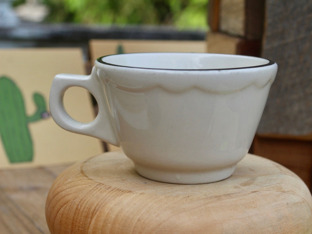 Vintage Ultima China Mug Bone White With Black Rim, Embossed Wave ...