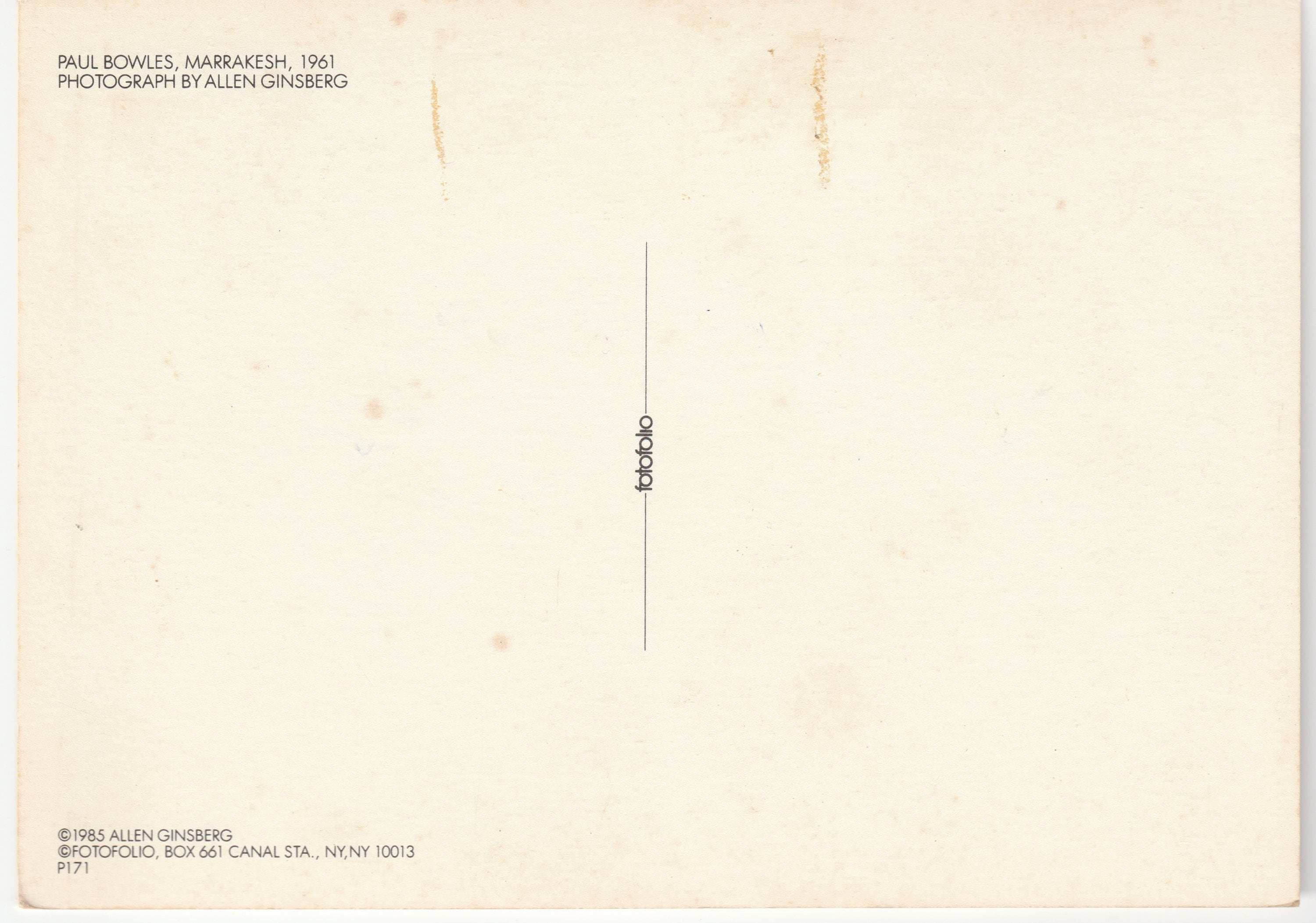 1985 Fotofolio 4" X 6" Postcard, Photograph by Allen Ginsberg of Paul ...