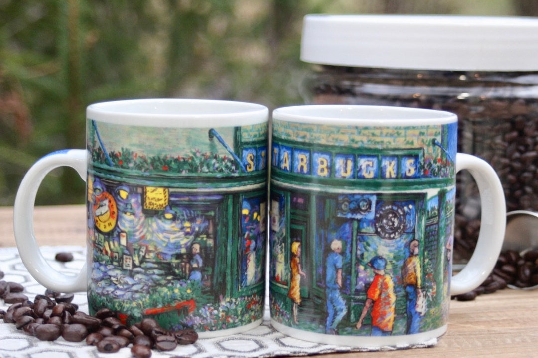 Rare Starbucks Artist's Rendition of Seattle's Pike Place Market, Pair ...