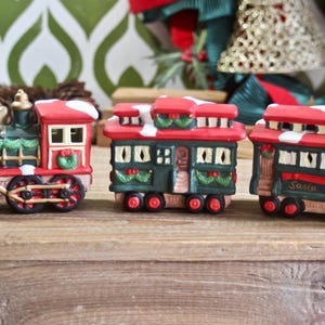 Vintage Ceramic 3 Car Christmas Train, 13.5" Long Santa Lines Holiday ...
