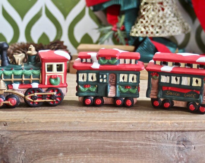 Vintage Ceramic 3 Car Christmas Train, 13.5" Long Santa Lines Holiday ...