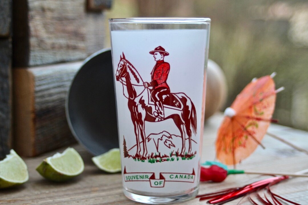 Mid-century Souvenir of Canada Glass Feat. Provincial Shields & Mountie ...