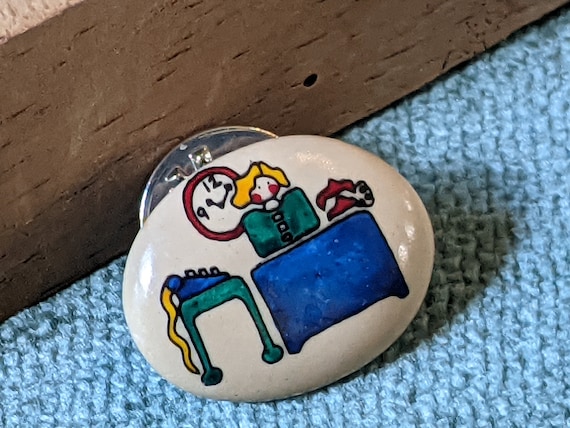 1980s Hand Painted Pebble Pin, Painted Rock Brooch Fe… - Gem
