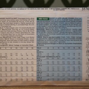 1994 Misses' Shorts and Skirt Fast & Easy Pattern by Butterick, #3570 ...