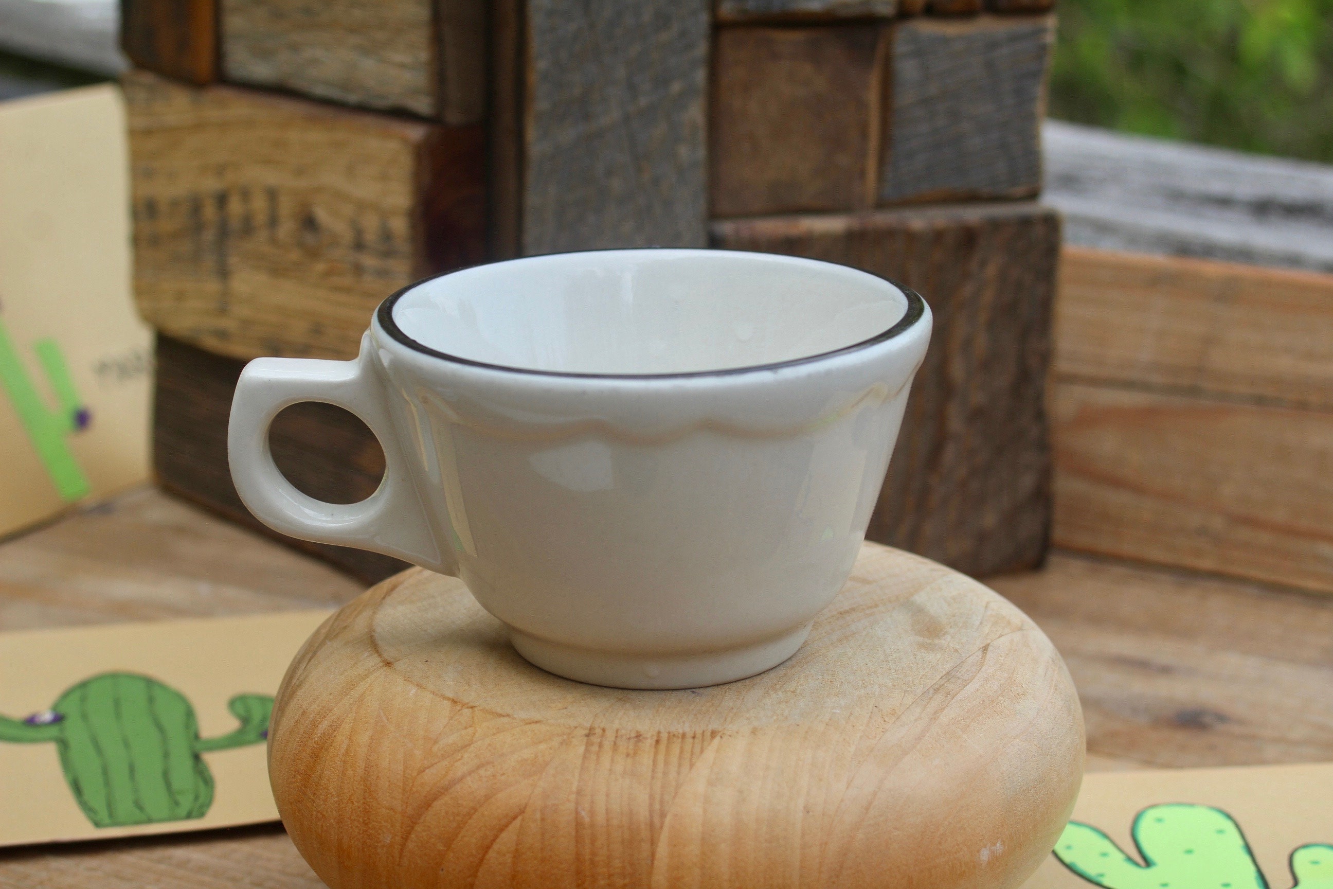 Vintage Ultima China Mug Bone White With Black Rim Embossed - Etsy