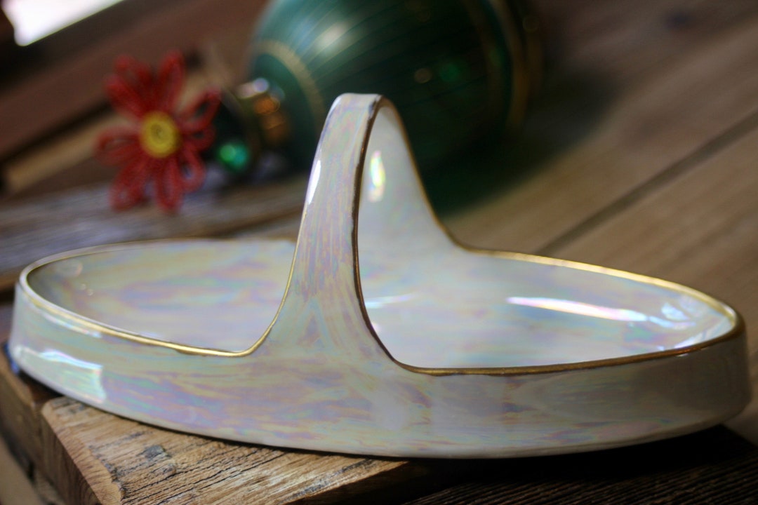 RS Germany Antique Iridescent White Oval Dish With Handle, 1920-1944 ...