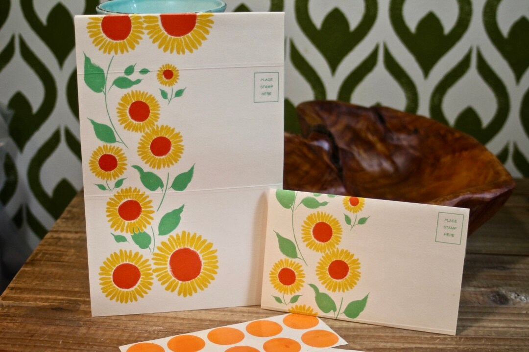 1970s Folding Cards, Blank, Self Contained, With Yellow and Orange ...
