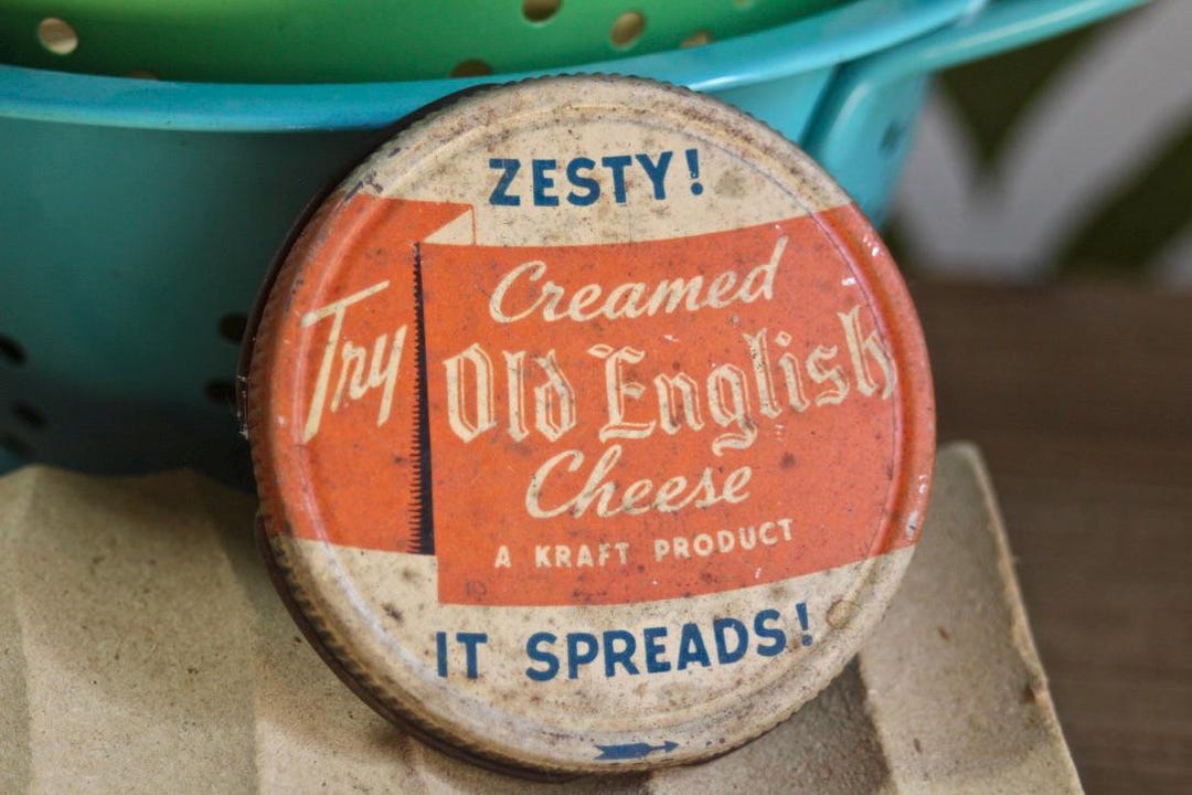 1940s Kraft Old English Cheese Jar Lid, "zesty! It Spreads!" Creamed ...