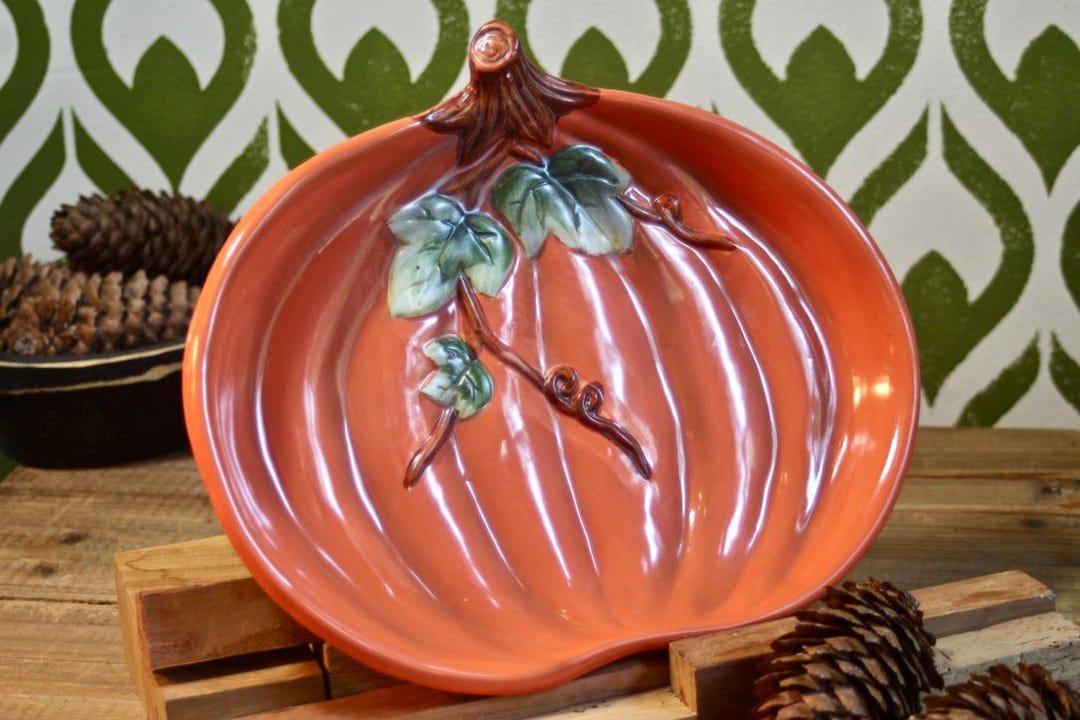 1990s Rich Talent Ceramic Pumpkin Plate With Ivy Details, Fall ...