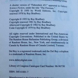 1996 FAHRENHEIT 451, the 50th Anniversary Edition by Ray Bradbury ...