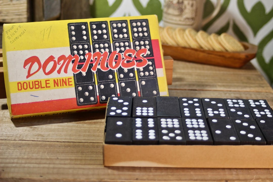 1950s Double Nine Wooden Dominoes, in Original Box, Embossed Pips ...