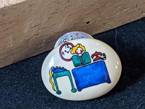 1980s Hand Painted Pebble Pin, Painted Rock Brooch Fe… - Gem