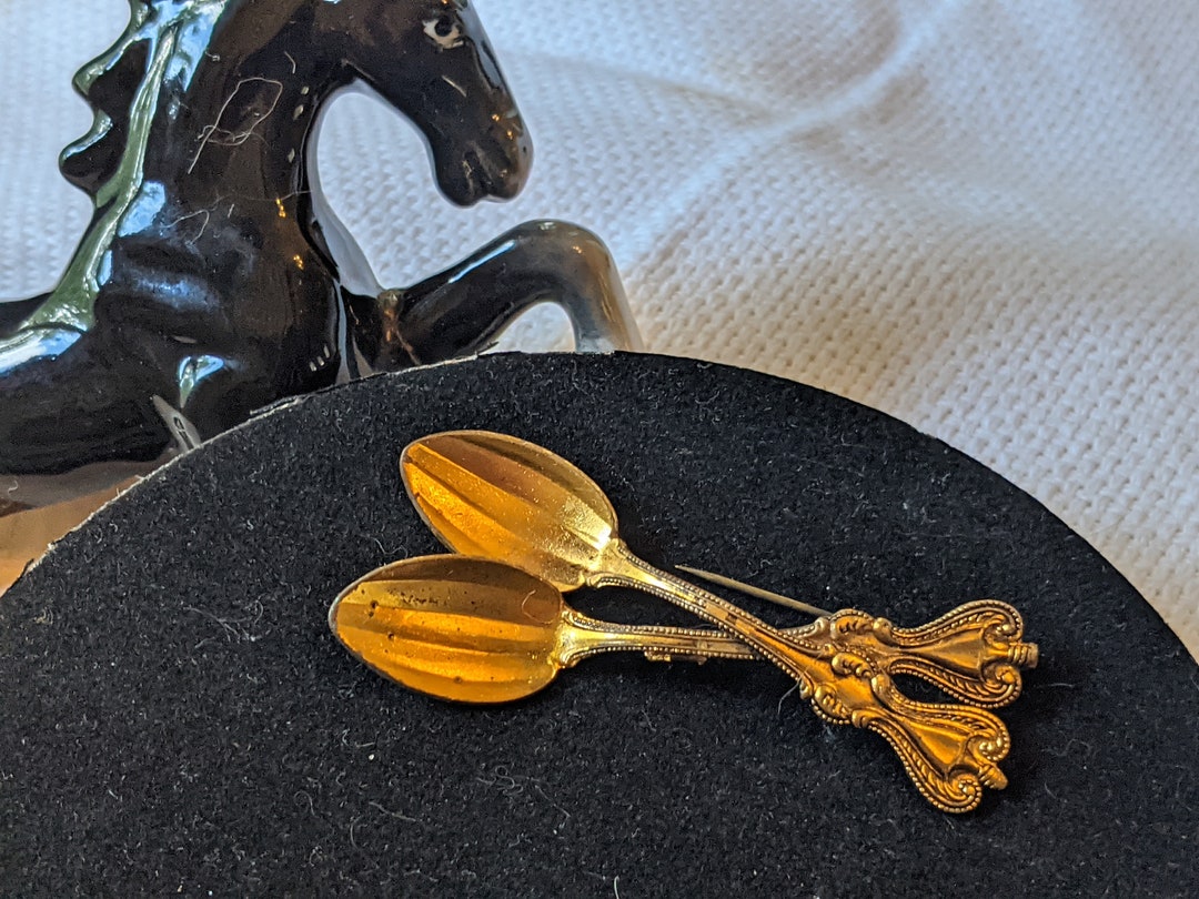 Vintage Crossed Spoons Brooch in Gold Tone Tableware Jewelry - Etsy