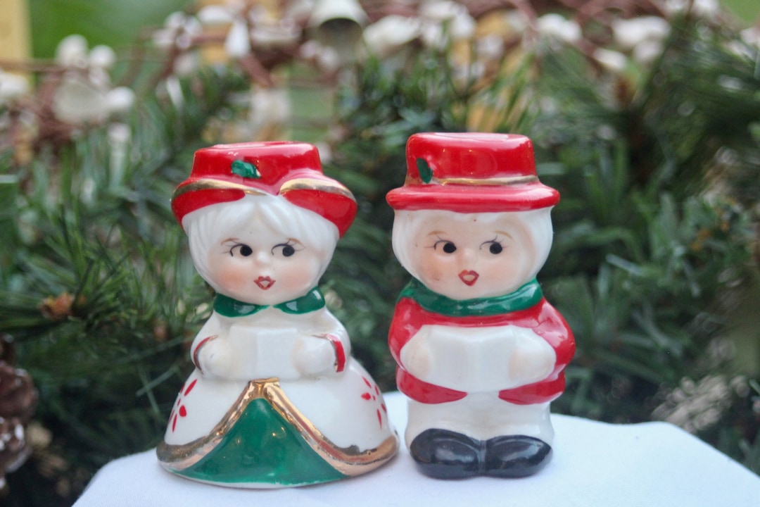 Vintage Miniature Boy & Girl Carolers Candleholders, Red, Green, White ...