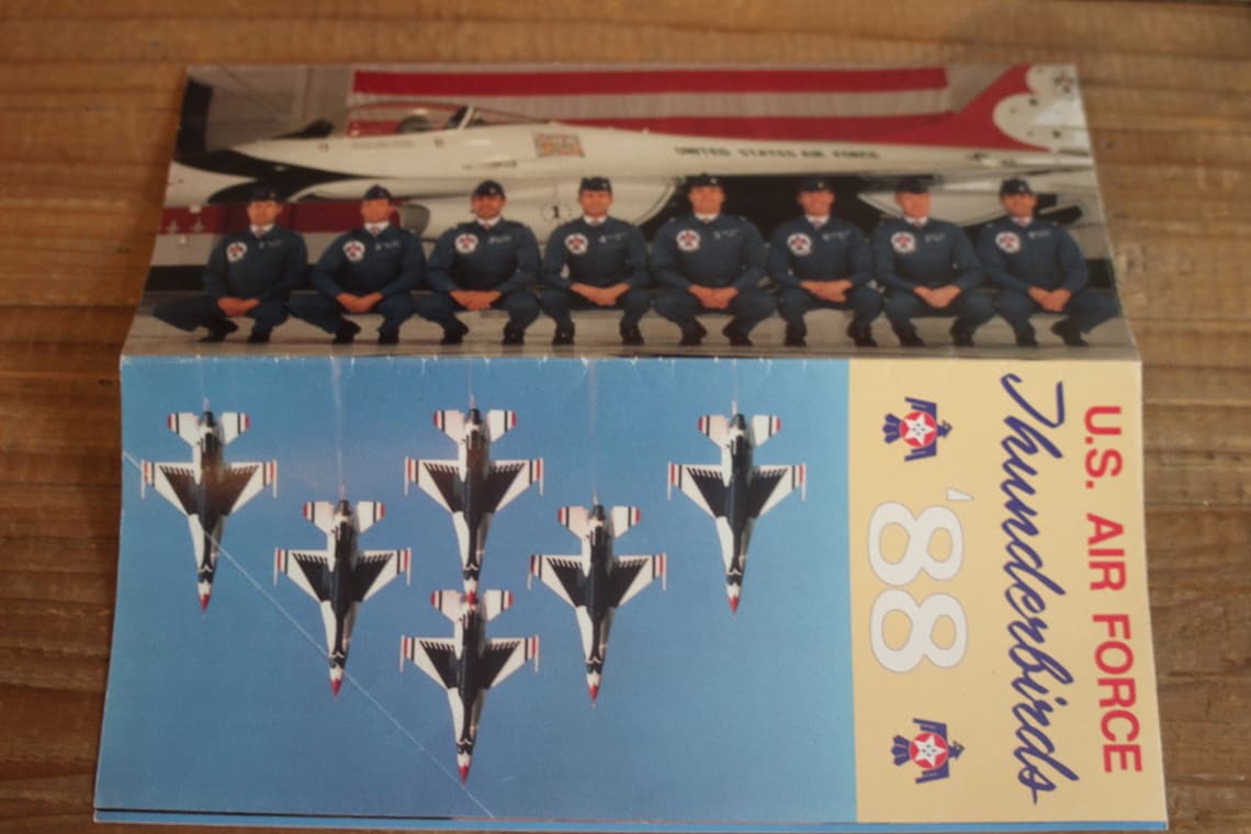 1988 U.S. Air Force Thunderbirds Brochure, 18" X 16" Fold-up Poster ...