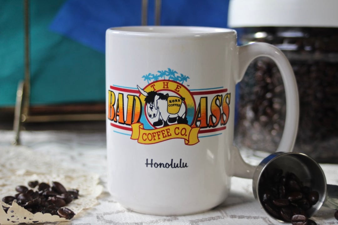 Vintage Bad Ass Coffee Of Hawaii Coffee Mug Large Honolulu Kona Coffee Cup 16 Fluid Ounces Etsy