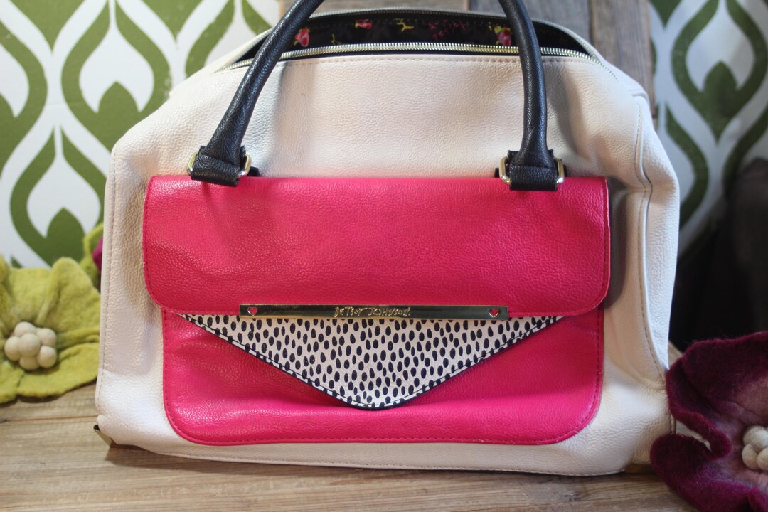 Vintage Betsey Johnson XOX Roses Handbag, White, Hot Pink, and Black ...