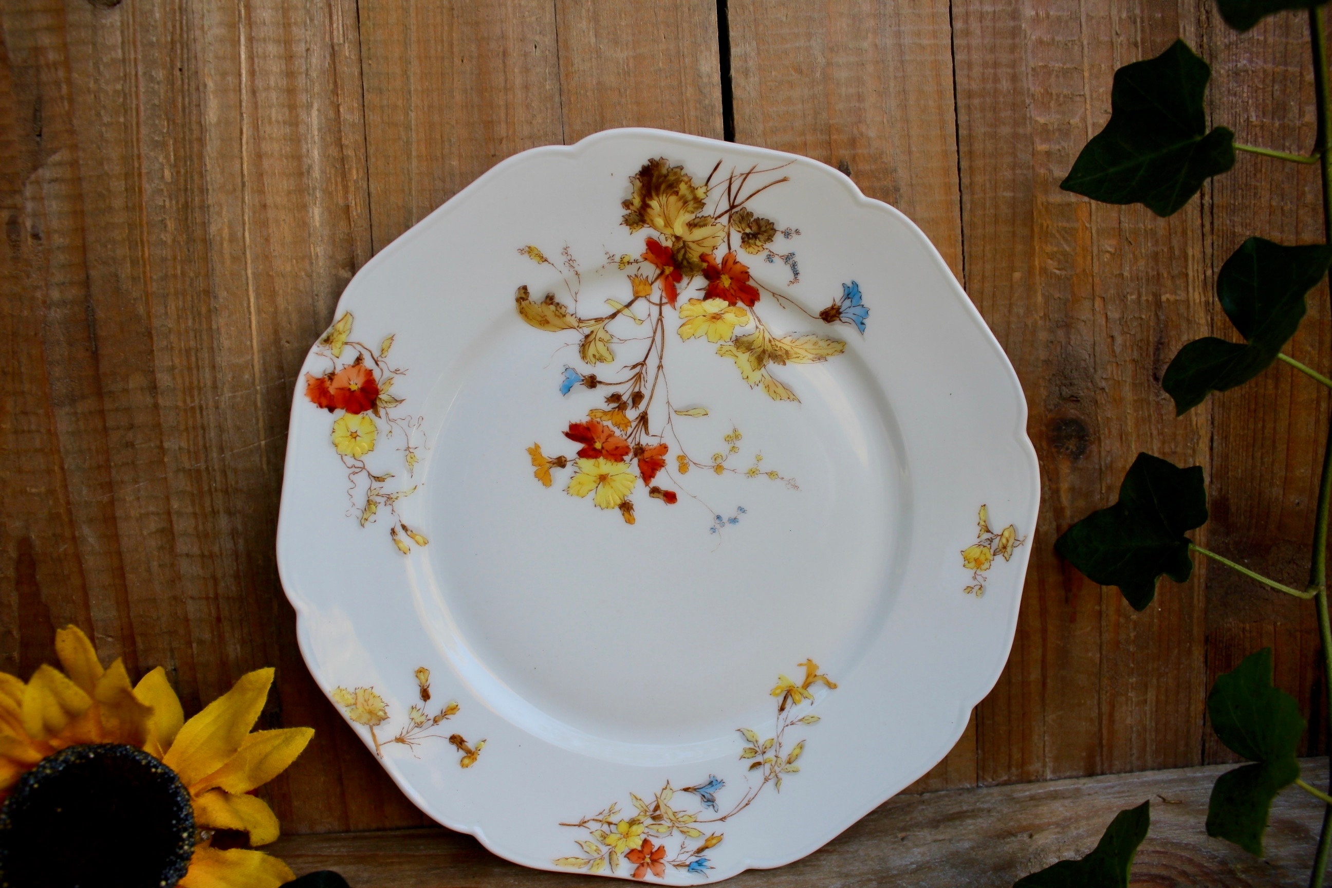 Antique Haviland & Co. Plate in Fall Colors W/ Scalloped Edge, 1976 ...