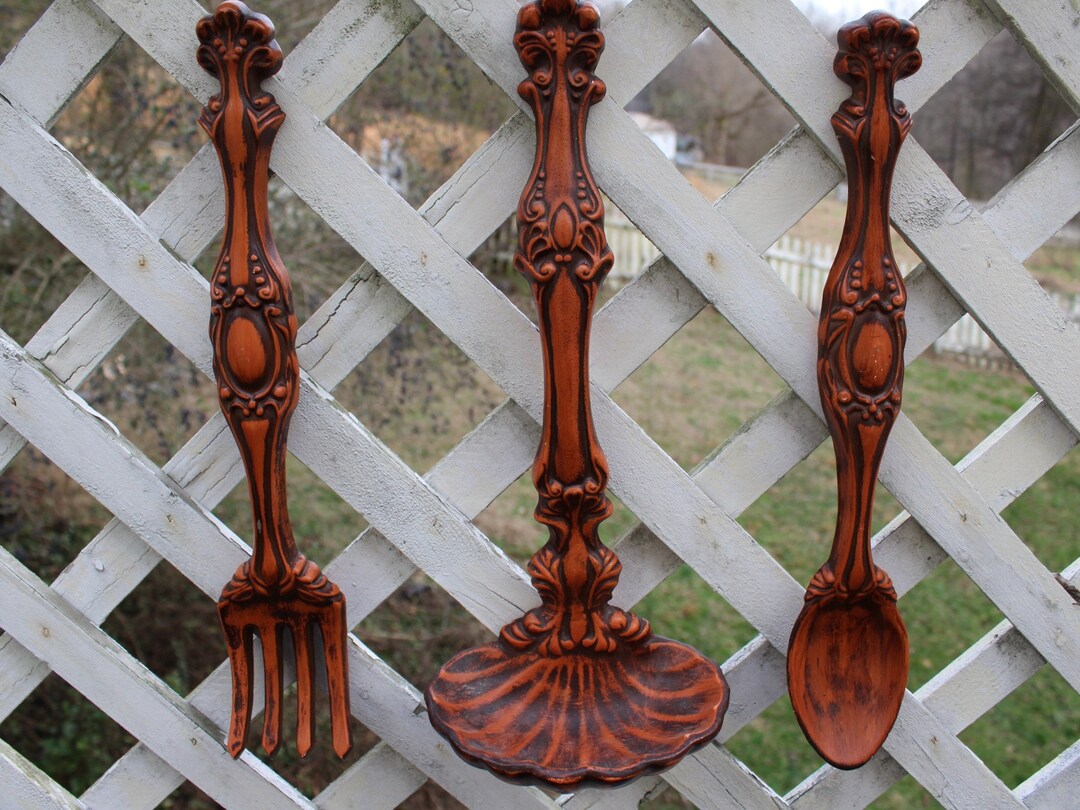 1969 Large Ceramic Hand Painted Utensil Wall Art, 3 Piece Set, Ceramic ...