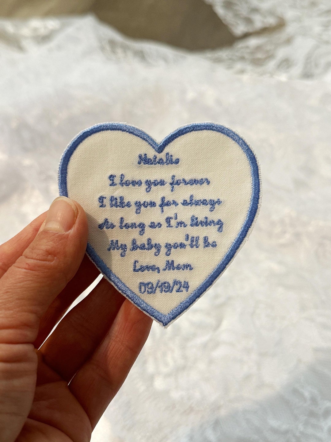 Personalized Wedding Dress Patch / Embroidered Something Blue Patch / Wedding Keepsake for Bride ...