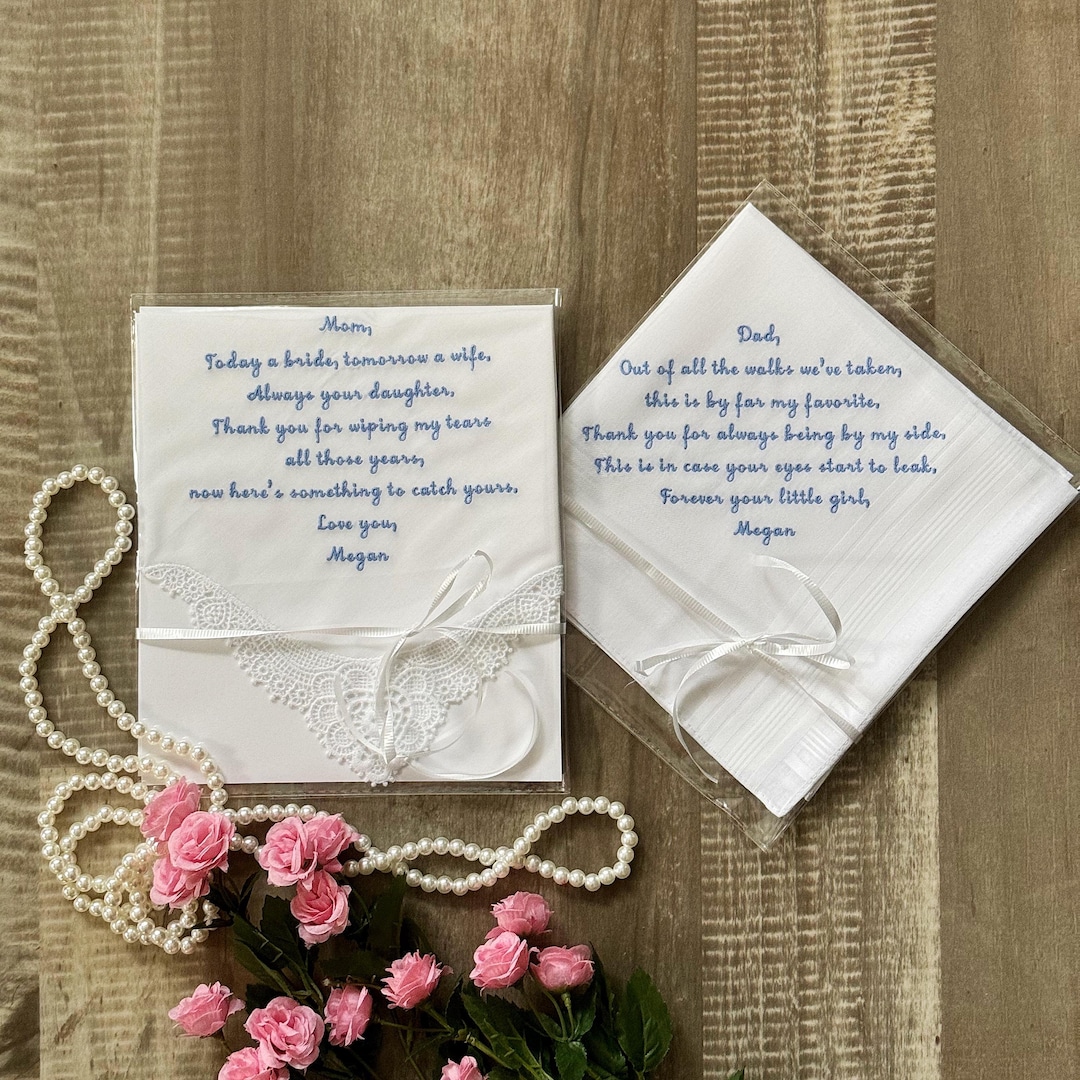 Personalized Wedding Handkerchiefs for Parents of the Bride - Custom ...