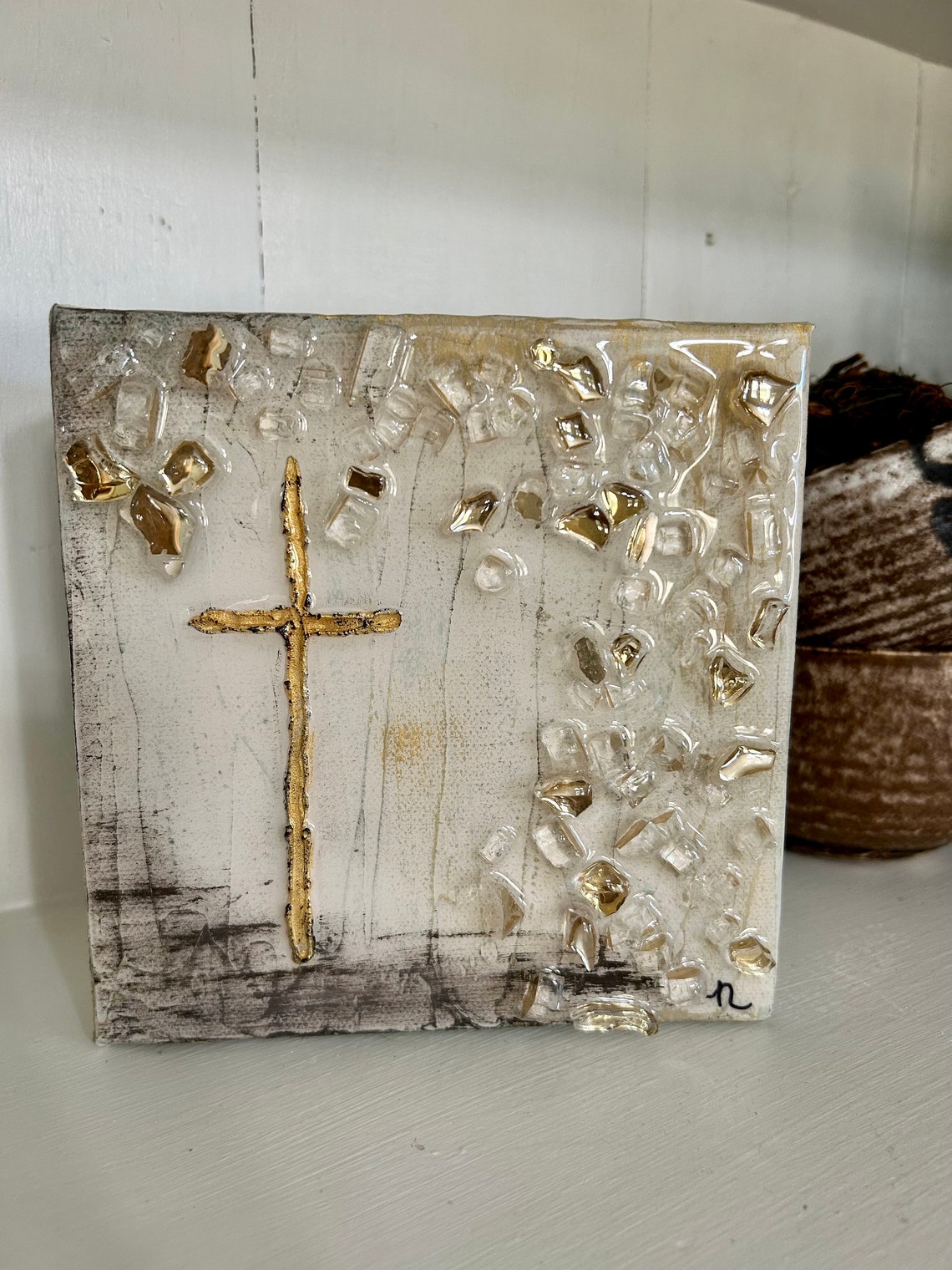 Rustic Cross Shattered Glass Epoxy Art - Etsy