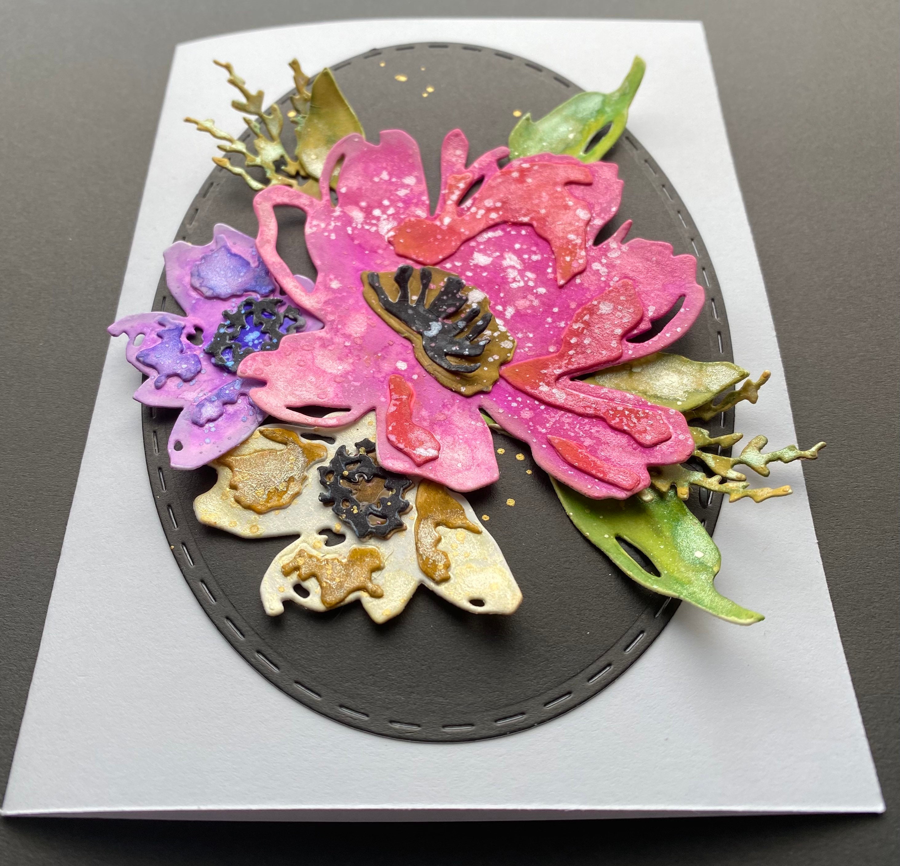 Handmade Tim Holtz Hand Painted Die Cut Flower Card for Any Occasion - Etsy