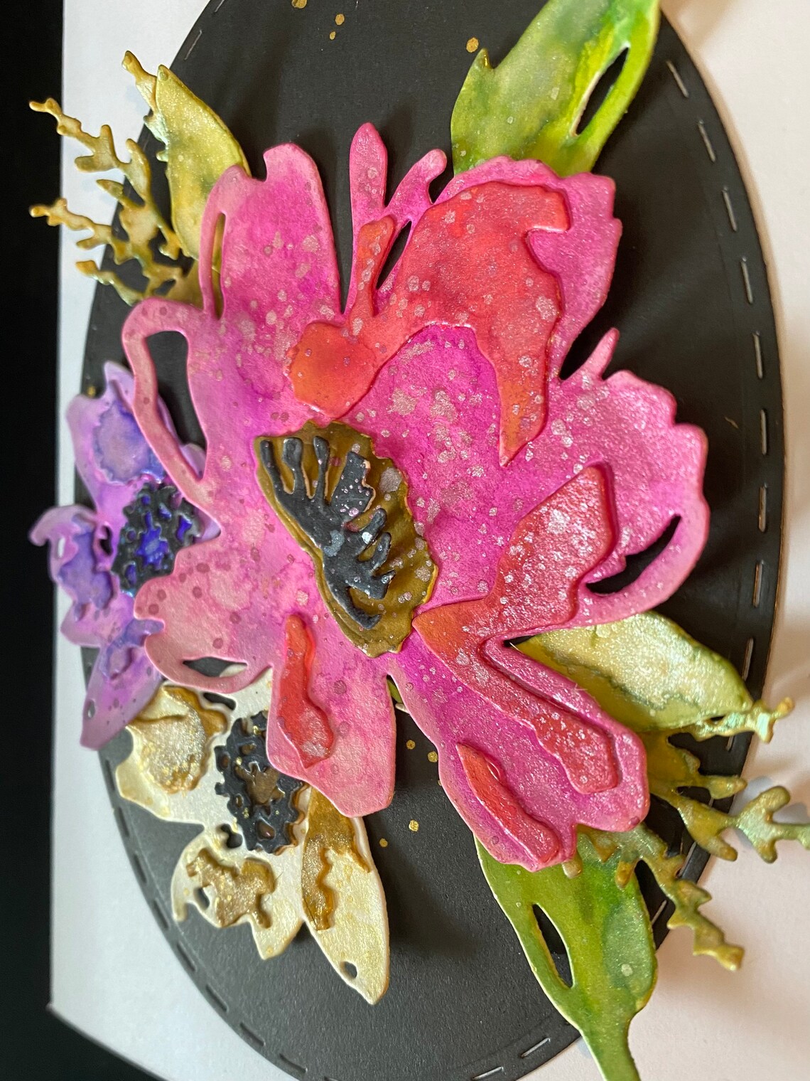 Handmade Tim Holtz Hand Painted Die Cut Flower Card for Any Occasion - Etsy