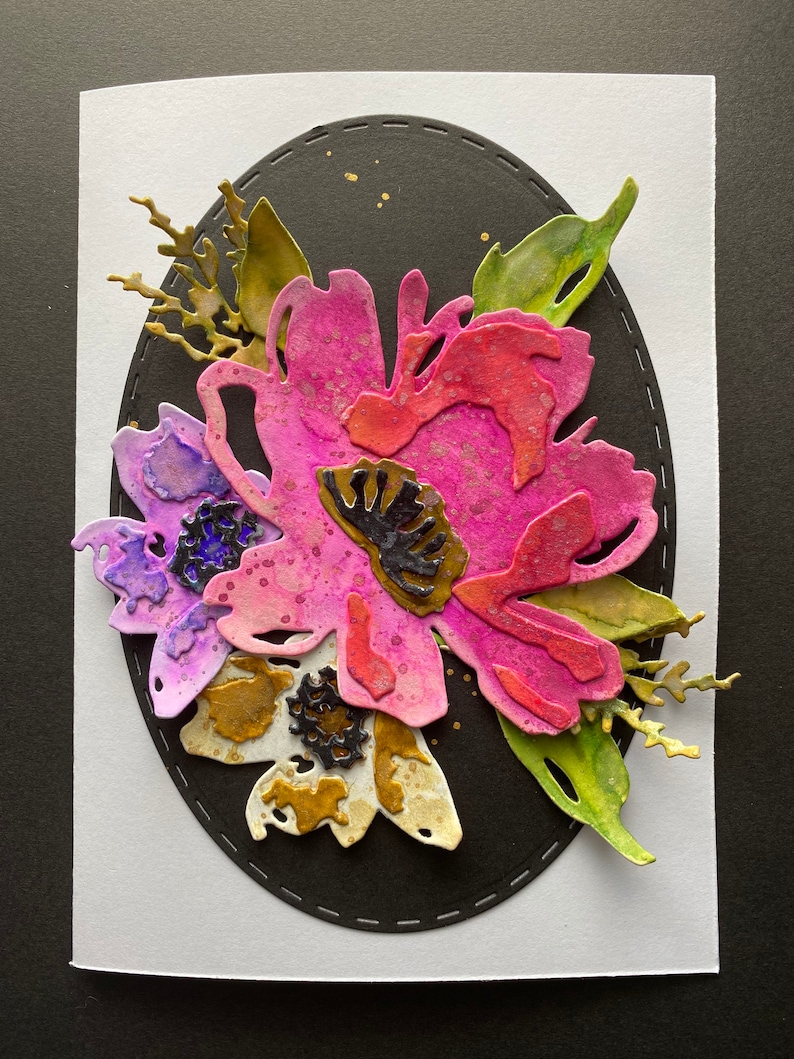 Handmade Tim Holtz Hand Painted Die Cut Flower Card for Any Occasion - Etsy