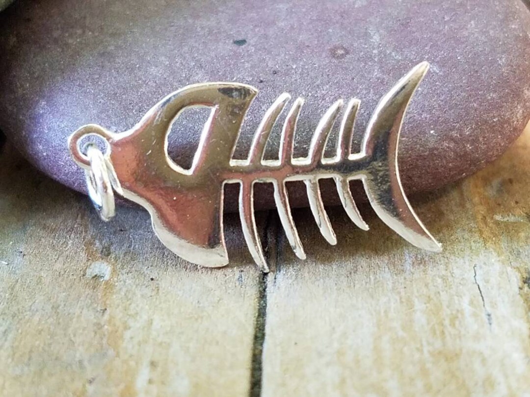 Fishbone Sterling Silver Charm - Etsy