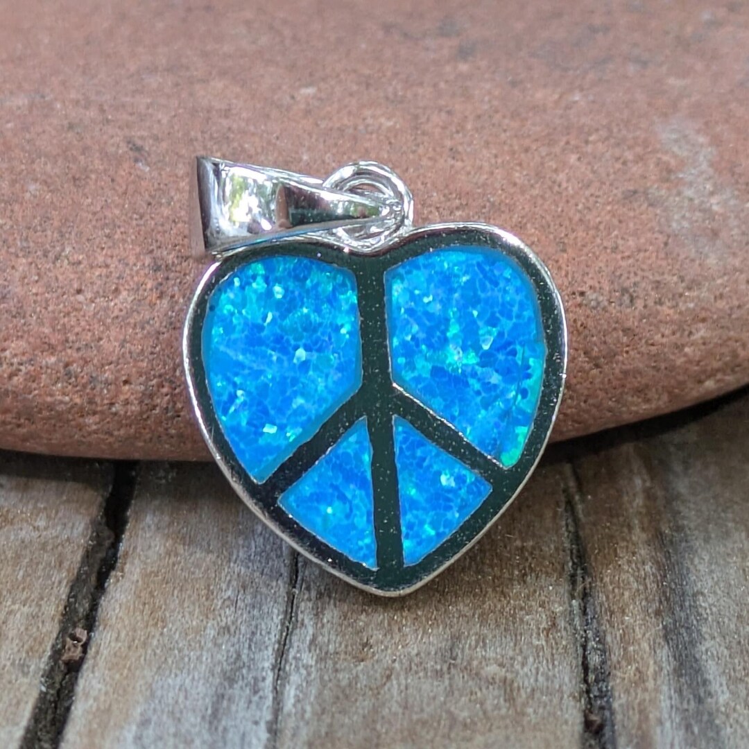 Blue Opal and Sterling Silver Heart Peace Sign Charm | 15x13mm - Etsy