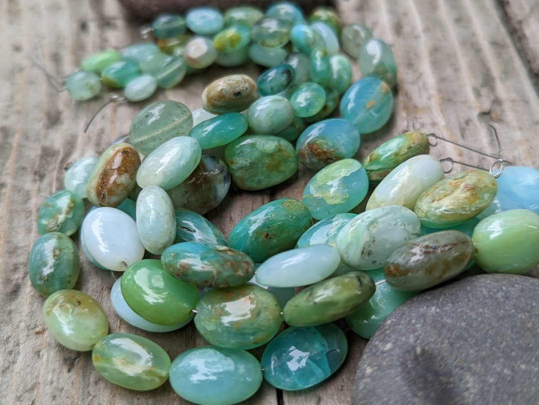 Blue Green Peruvian Opal Smooth Oval Beads, 7 14mm Graduated Opal, 7 ...