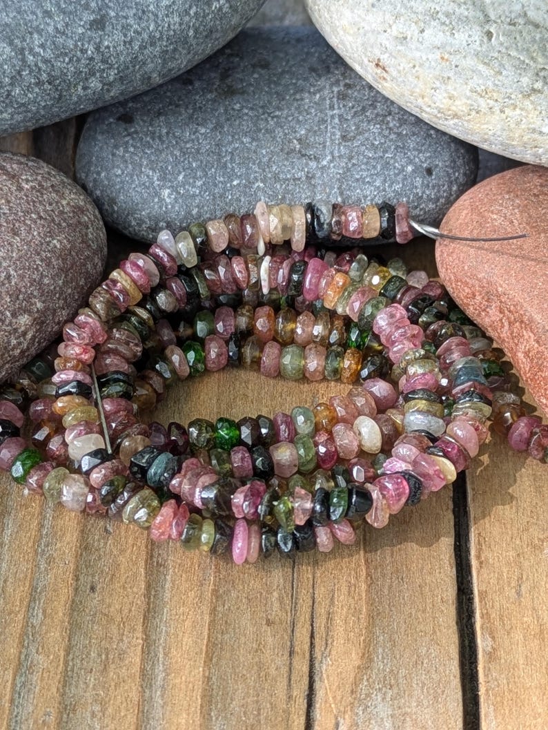 Rainbow Tourmaline Faceted Rondelle Bead | 7" or 10" Strand | 3.5 - 4 X ...