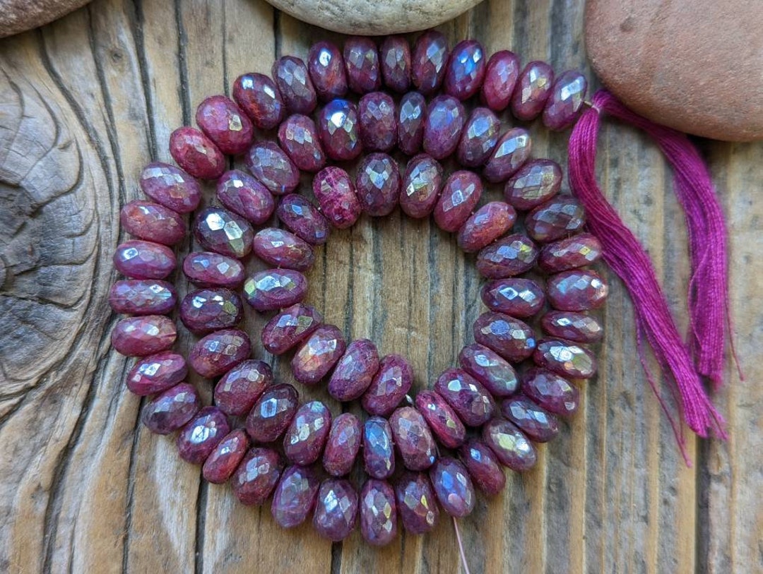 Mystic Ruby Labradorite 7 - 7.5 X 3 - 4mm Faceted Rondelle Bead, FOUR ...