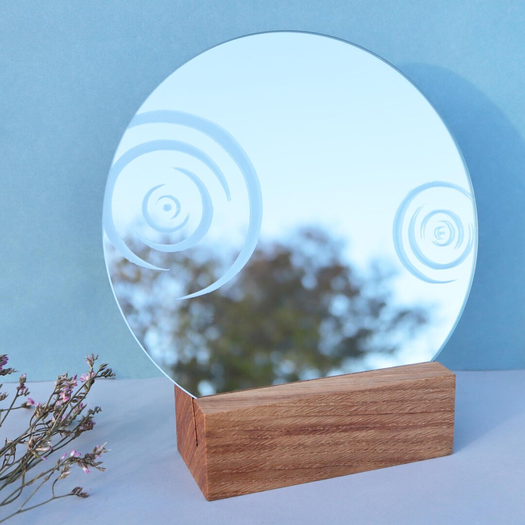 20cm Round Mirror | Modern Decorative Mirror | Engraved Water Drops ...