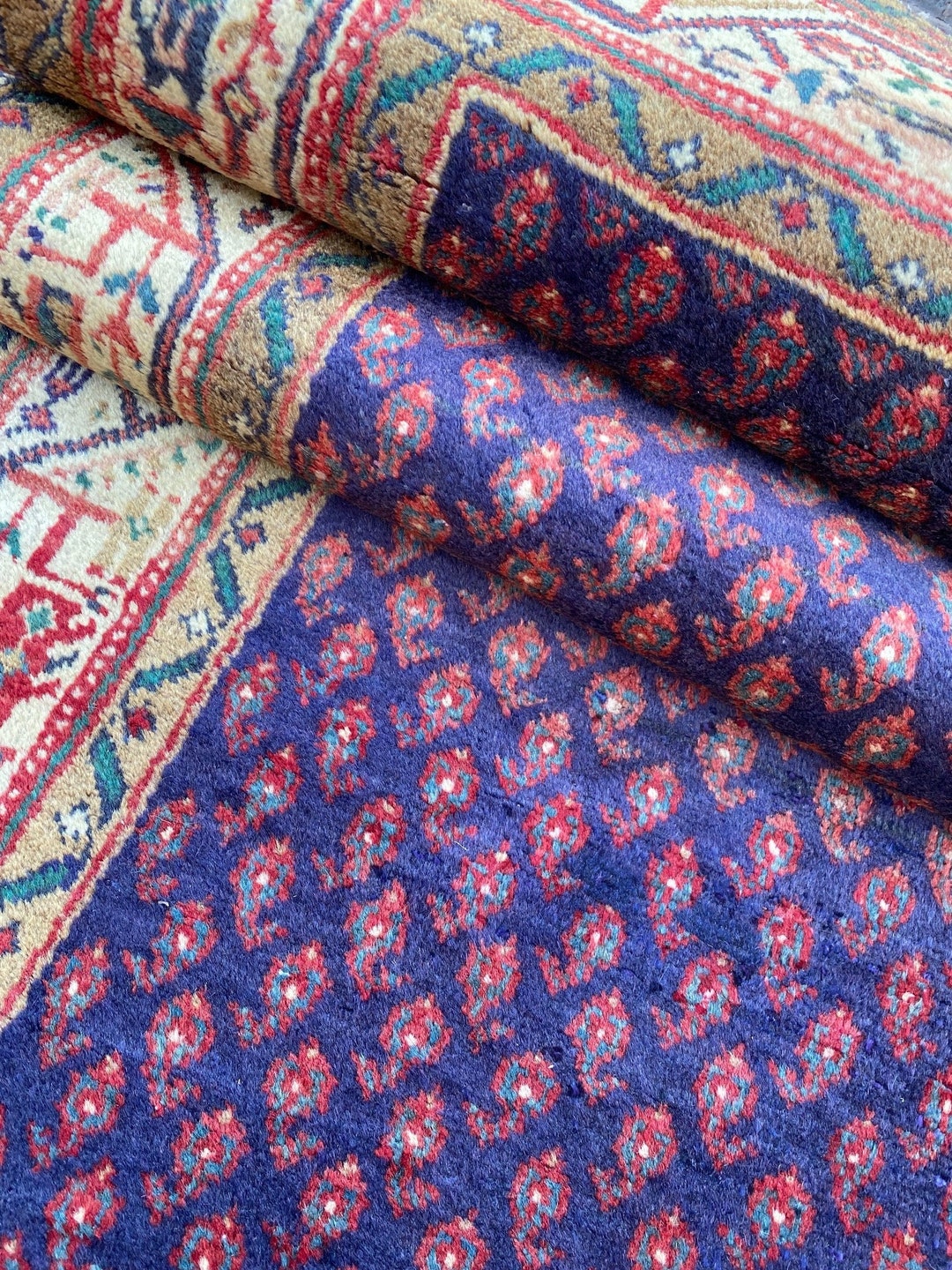 Handmade Violet Blue Oriental Runner: Tribal Paisley Design, 3'4"x10'7 ...