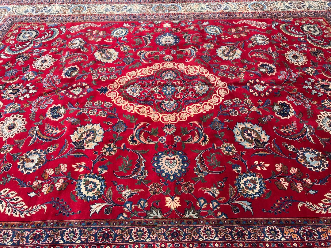 Vintage Fine Quality Handmade Oriental Ruby Red Large Area Rug, Floral ...