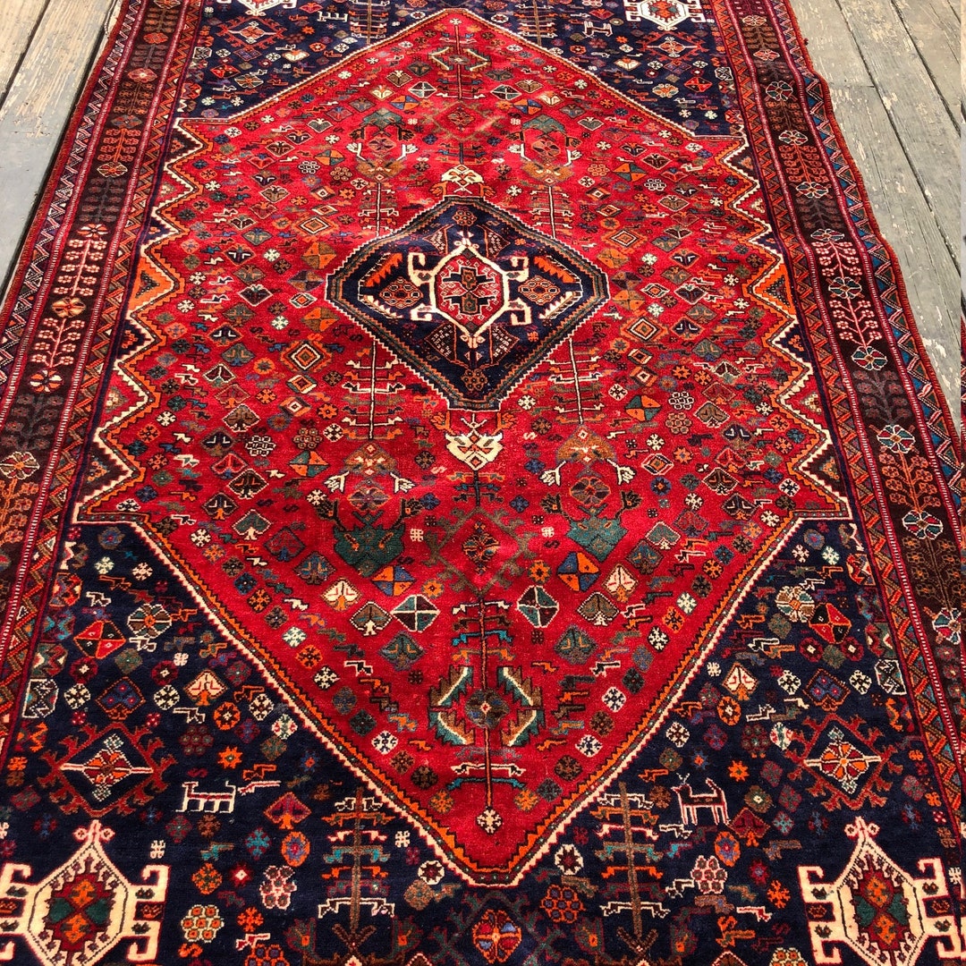 Vibrant & Unique Handmade Vintage Tribal Oriental Rug, Striking Colors ...